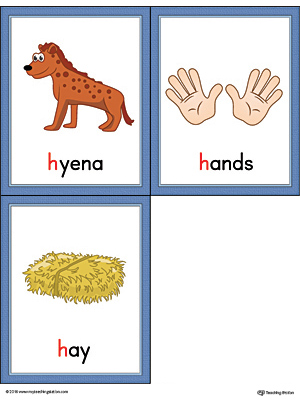 Letter H Words and Pictures Printable Cards: Hyena, Hands, Hay (Color ...