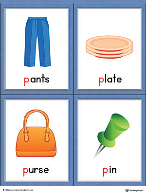 Letter P Words and Pictures Printable Cards: Pants, Plate, Purse, and ...