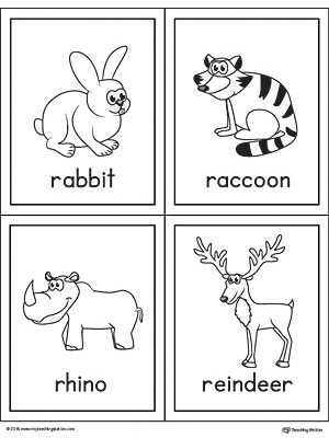 Letter R Words and Pictures Printable Cards: Rabbit, Raccoon, Rhino ...