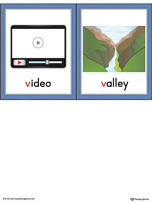 Letter V Words and Pictures Printable Cards: Video, Valley (Color ...