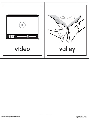 Letter V Words and Pictures Printable Cards: Video, Valley ...