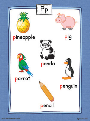 Letter P Word List with Illustrations Printable Poster (Color ...