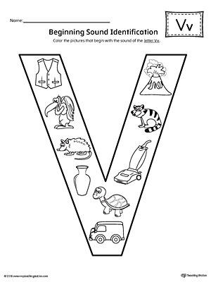 Letter V Beginning Sound Color Pictures Worksheet | MyTeachingStation.com