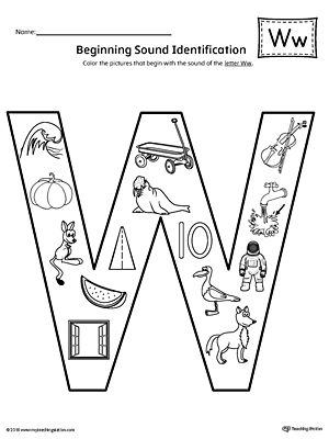 Letter W Beginning Sound Color Pictures Worksheet | MyTeachingStation.com