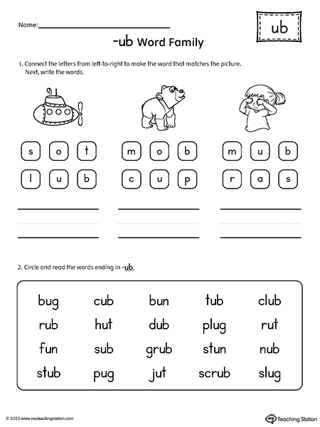 UB Word Family Read And Spell Simple Words Worksheet UB Word Family Read And Spell Simple Words Worksheet