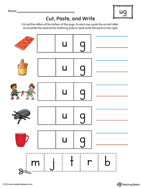 UG Word Family Picture Match Cut and Paste Printable PDF MyTeachingStation