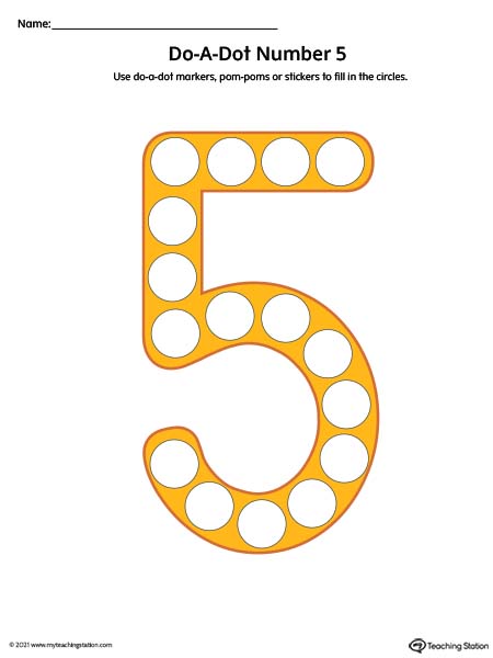 Do-A-Dot Number 5 Printable Worksheet (Color) | MyTeachingStation.com